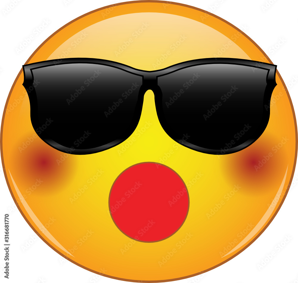 Awesome shocked emoji in sunglasses. Cool yellow face emoticon wearing ...