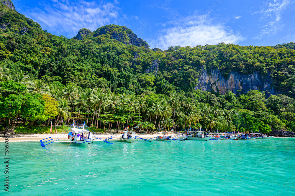 Tropical Papaya beach at paradise coast, El Nido, Palawan, Philippines ...