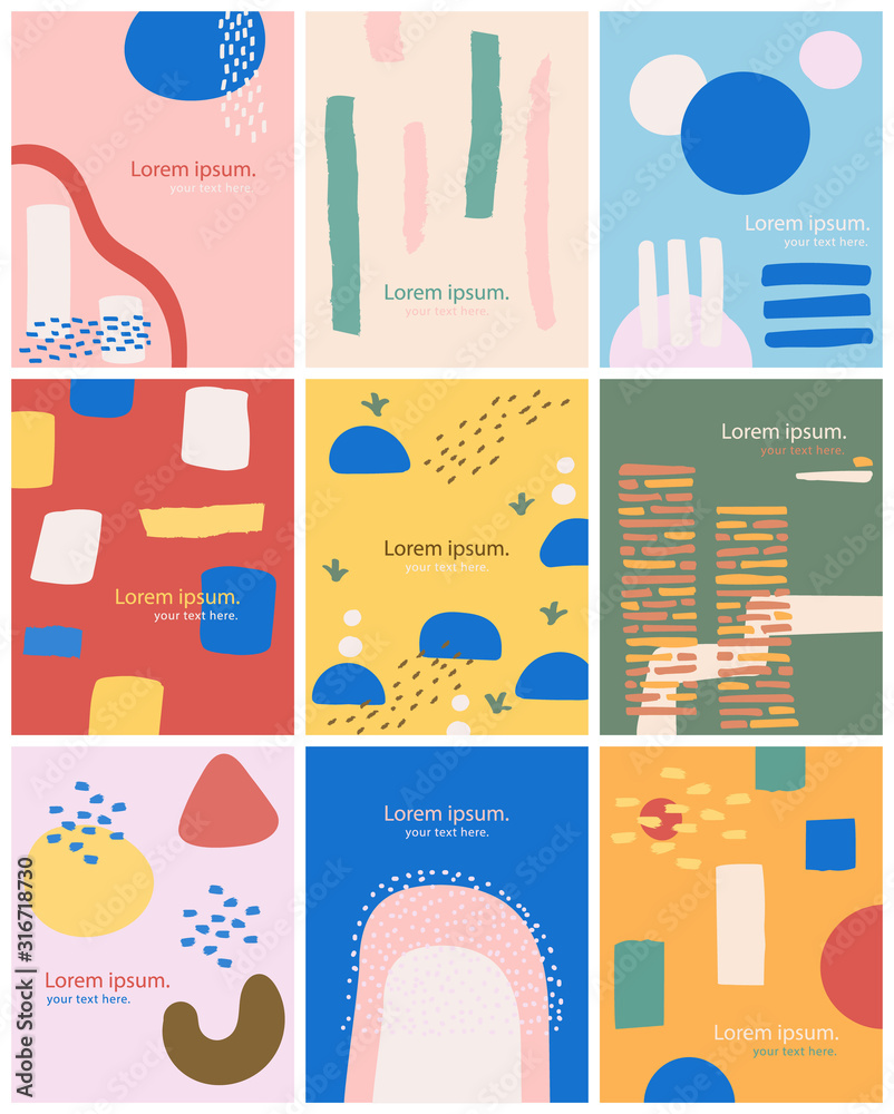 set of abstract design wallpaper. cute simple shape with bright colour ...