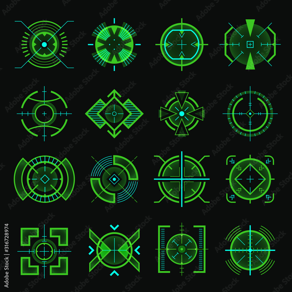 Sniper aim. Optical weapon ui template futuristic military guns satelite crosshair aim vector ...