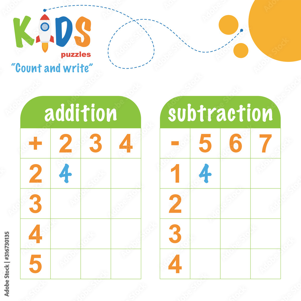 Easy colorful math count and write worksheet practice for preschool and ...