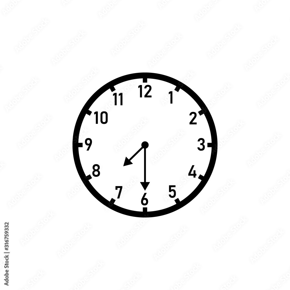 Wall clock displaying 7:30. Clipart image isolated on white background ...
