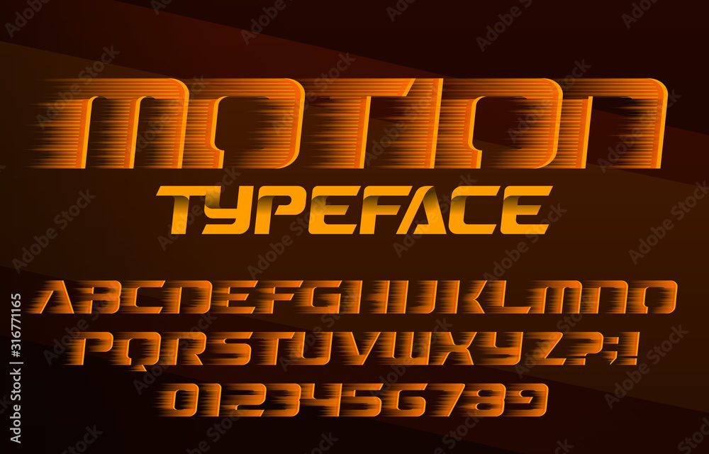 Motion alphabet font. Fast speed effect letters and numbers. Stock ...