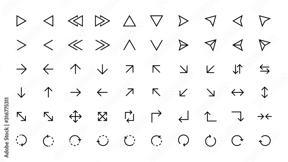 Arrow line icons. Simple outline navigation web symbols, linear random ...