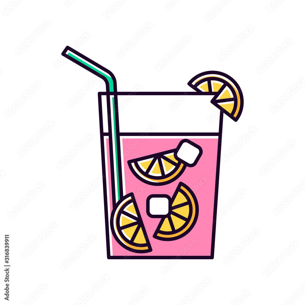 Caipirinha pink RGB color icon. Brazilian cocktail. Alcoholic beverage ...