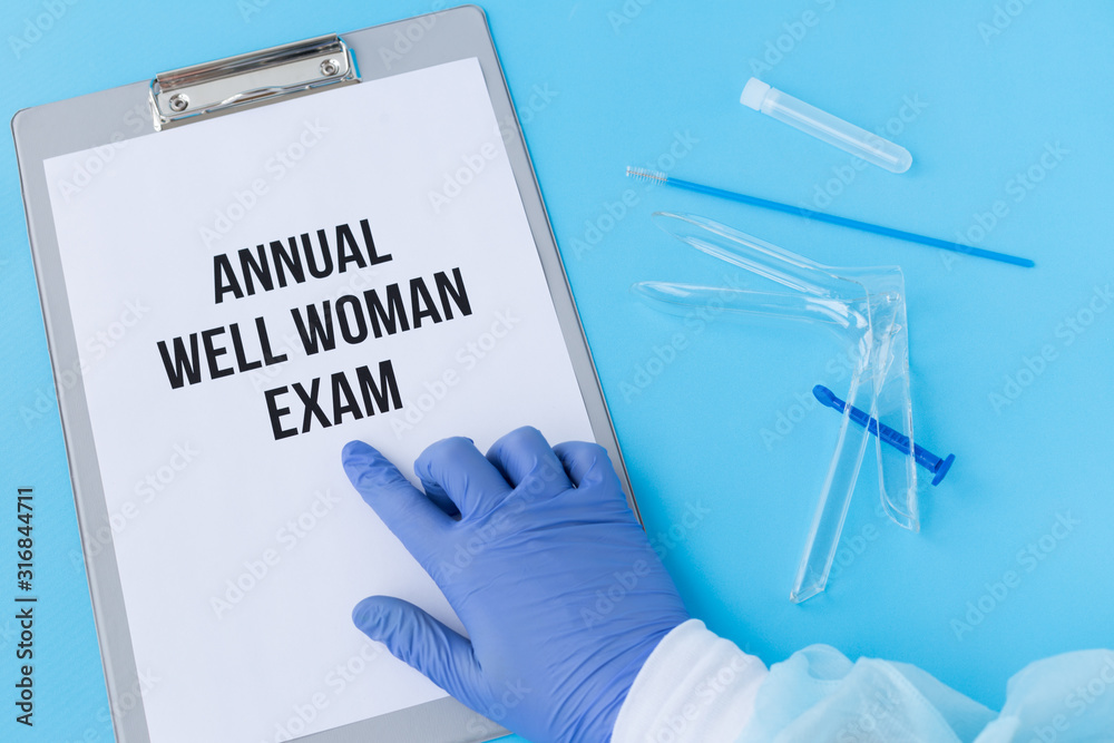 Annual well woman exam, cervix cancer control. Gynecological speculum ...
