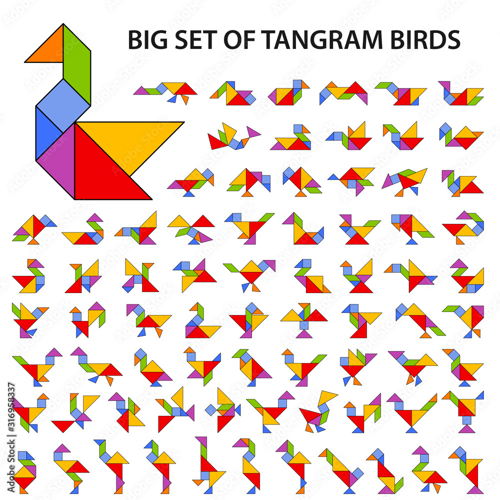 Set of vector tangram puzzles (geometric puzzle) for the development of ...