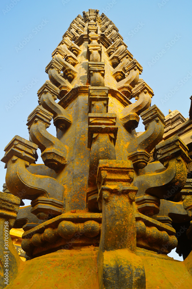Jejuri, Pune, Maharashtra January 19, 2020. Deepstambh (light pillar ...