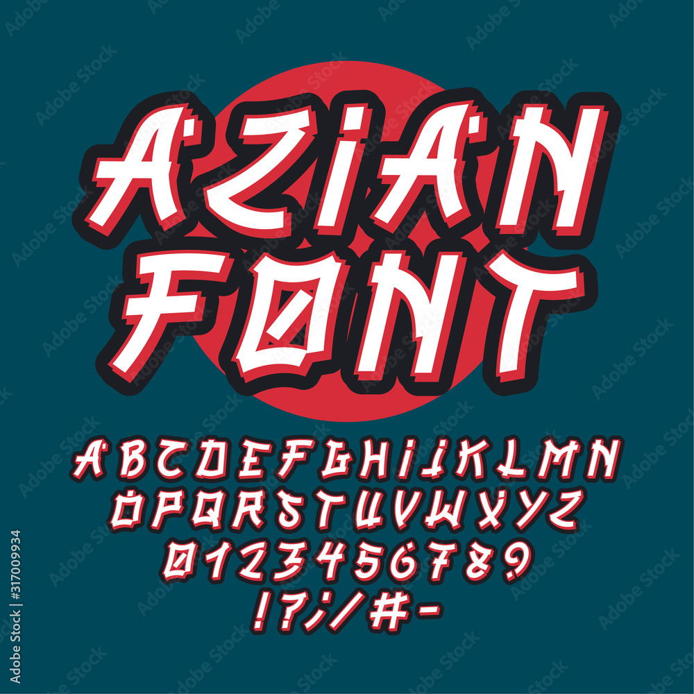 Set of letters in asian style. Vector font element for design. The ...