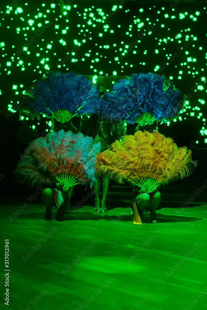 cabaret dancer over dark background. The group of cabaret dancers ...
