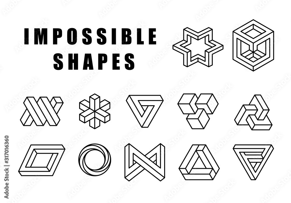 Impossible shapes vector set. Optical illusion symbols vector set. Type ...