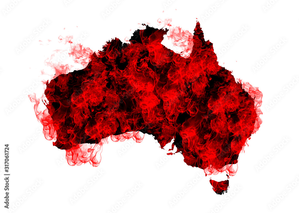 Australia Map Fire on White Background. Bushfire In Australia ...
