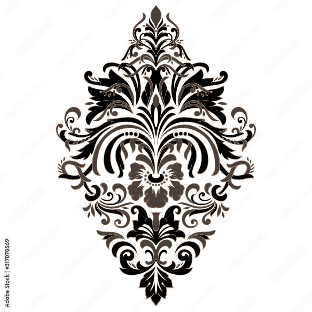 Vector damask element. Isolated damask central illistration. Classical ...