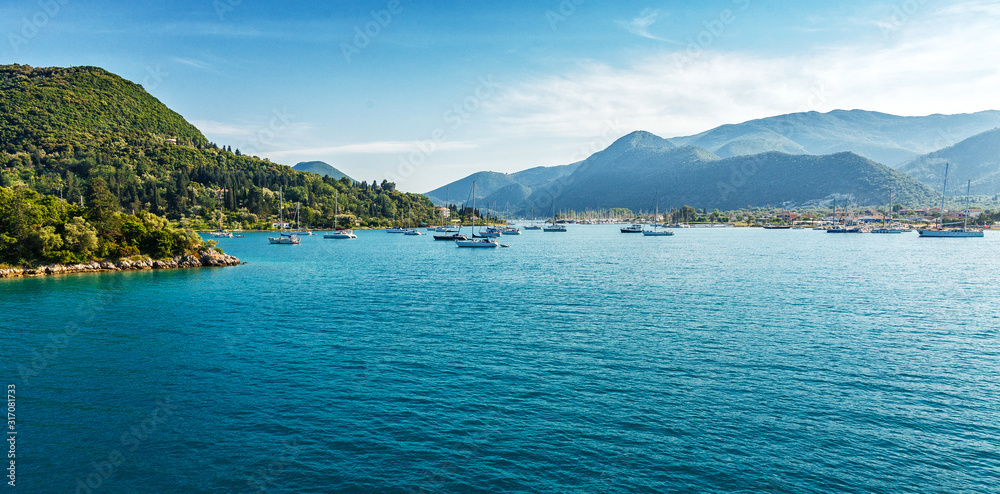 Picturesque Greece landscape. Amazing cliff rocks on the west coast of ...