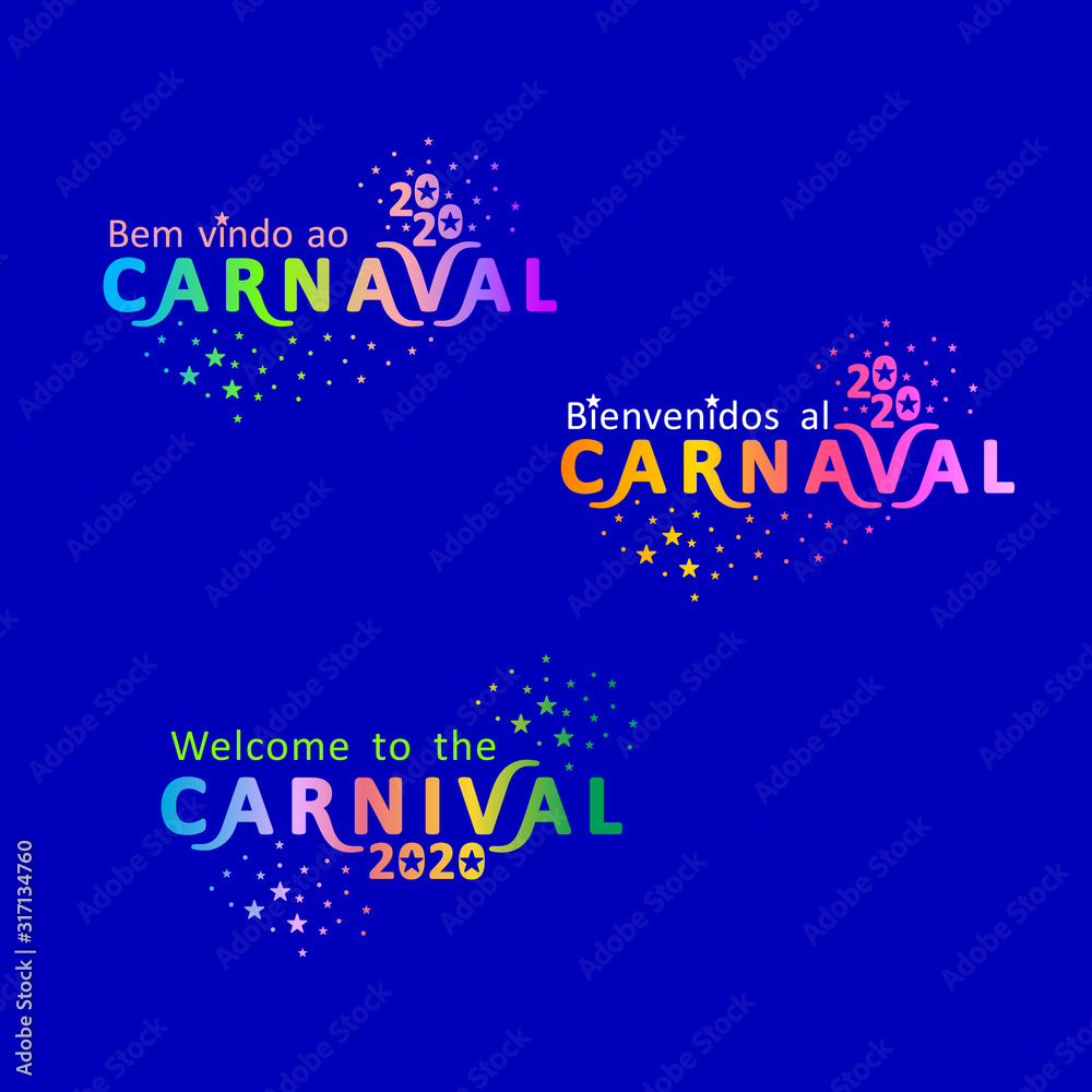 Welcome to the Carnival 2020. Set of three bright color gradient ...