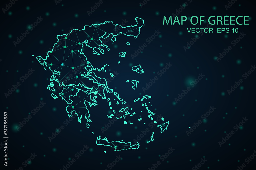 Map of greece. Wire frame 3D mesh polygonal network line, design sphere ...
