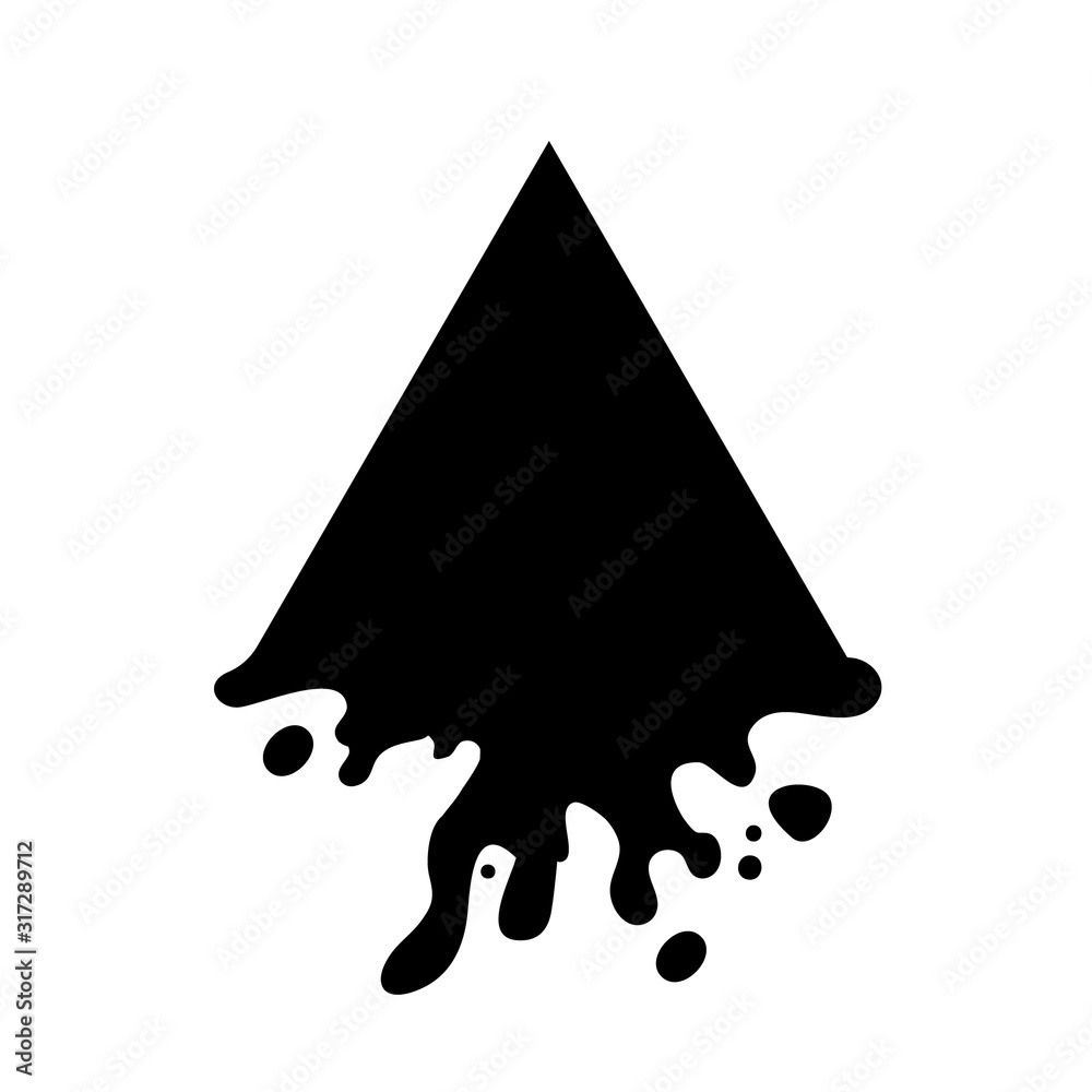 Pyramid dripping, triangle dark, black icon. Liquid paint flows. Melted ...