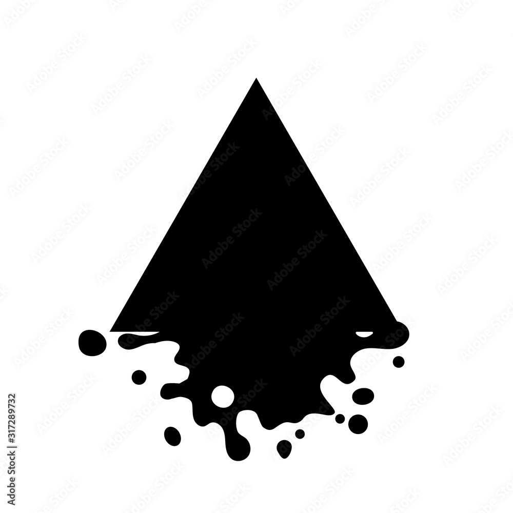 Pyramid dripping, triangle dark, black icon. Liquid paint flows. Melted ...