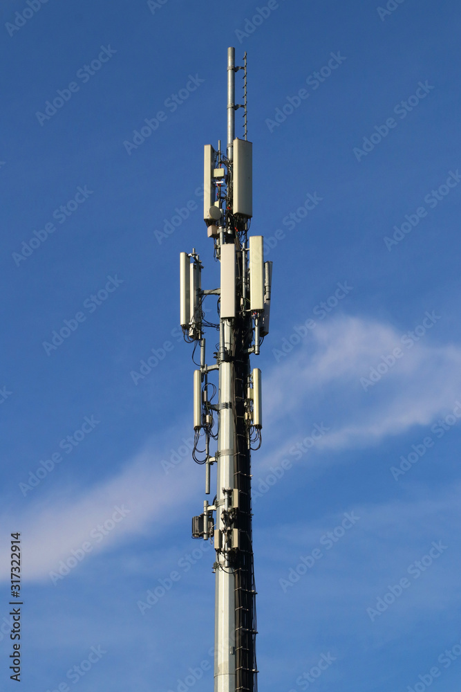 5G telephone and telecommunication antennas installed in the city Stock ...