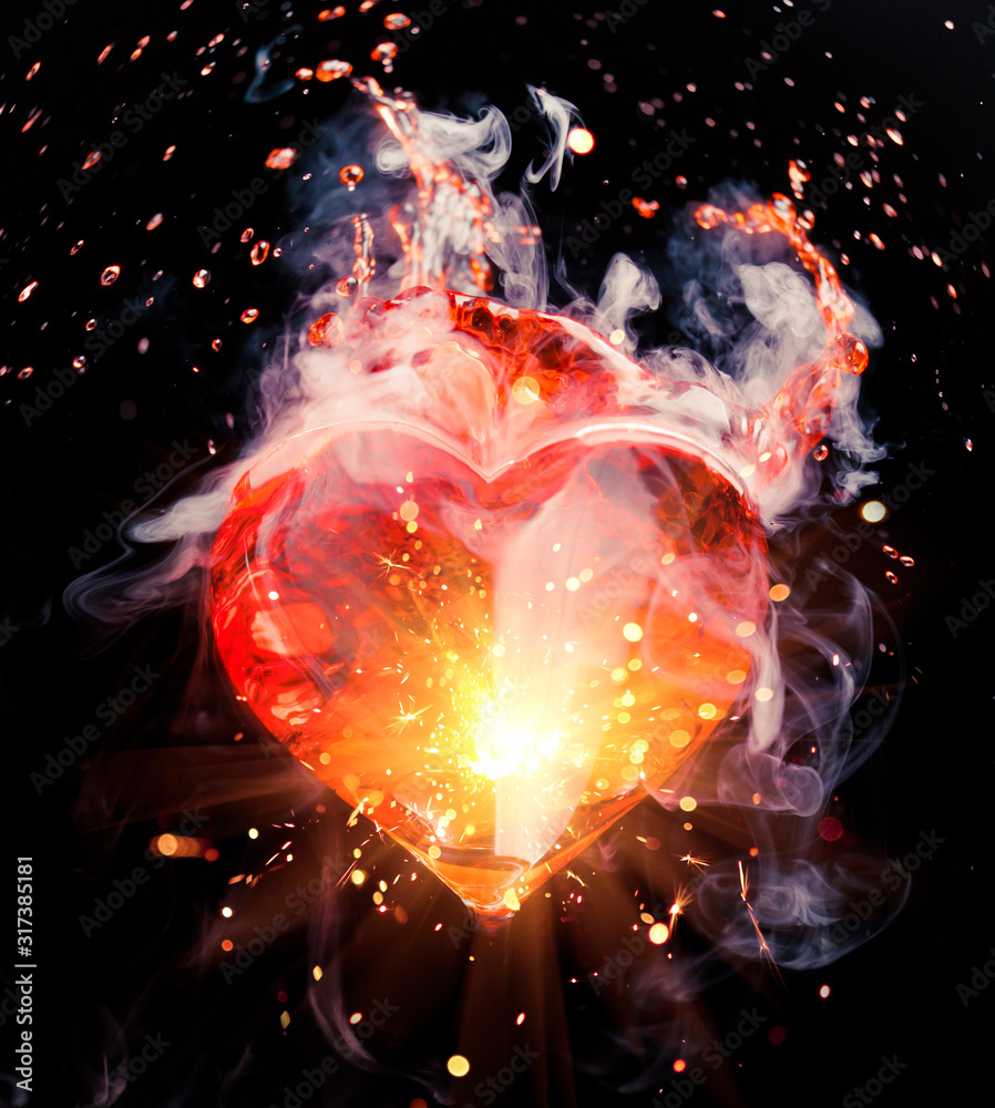 abstract red heart cocktail with splash, sparkles and smoke Stock Photo ...