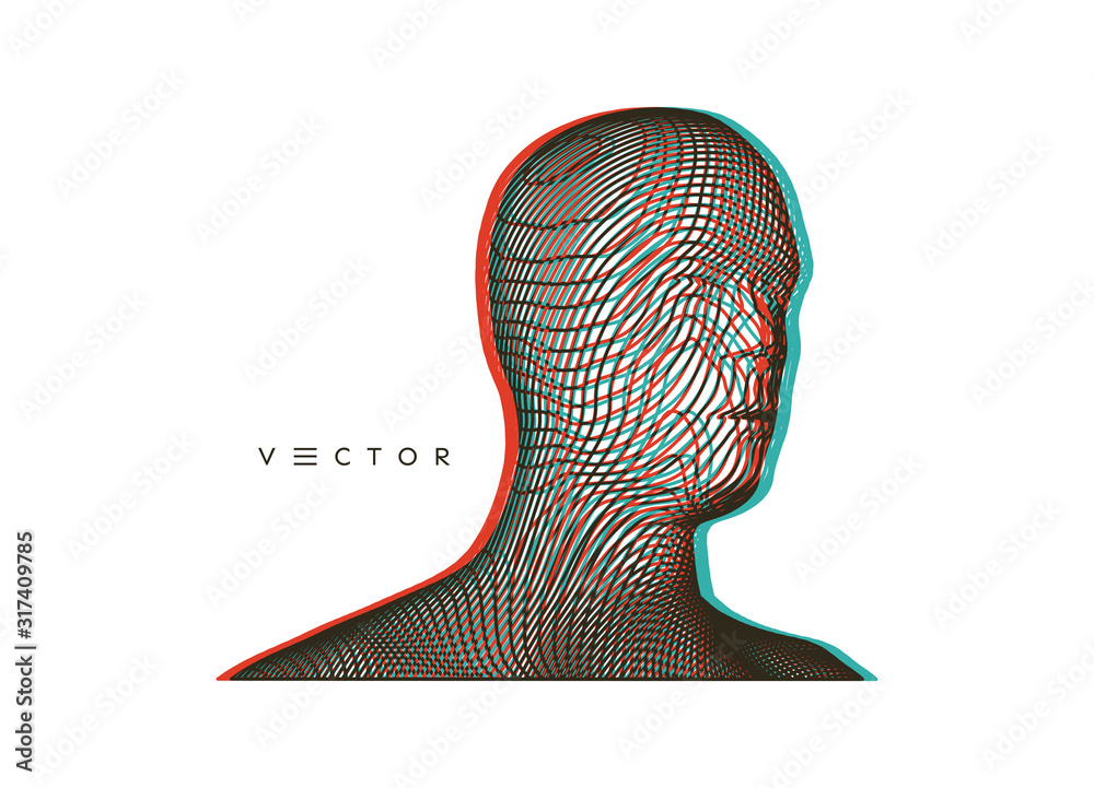 3d human face created in grid style. Artificial intelligence concept ...
