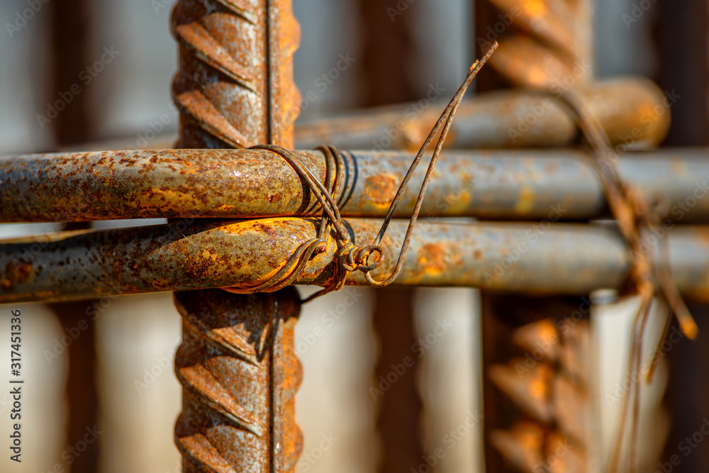 steel rebar for reinforcement concrete at construction site with house ...