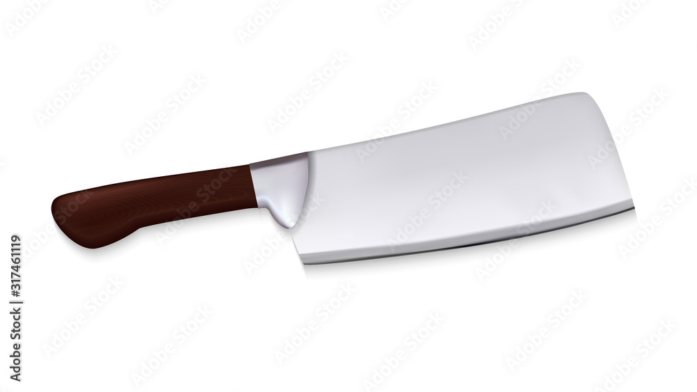 Cleaver Large Meat Knife With Wooden Handle Vector. Chef Cleaver With ...