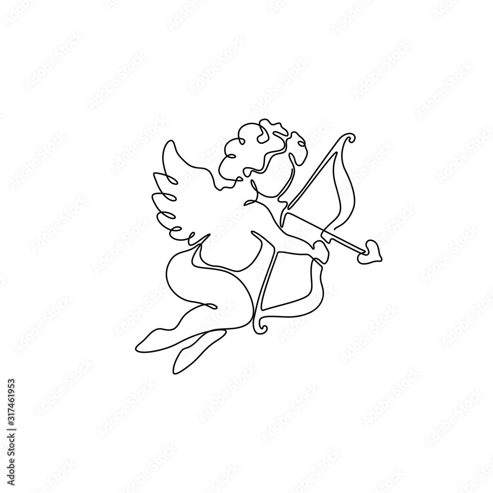 Cupid with bow and arrow, continuous line drawing, small tattoo, print ...