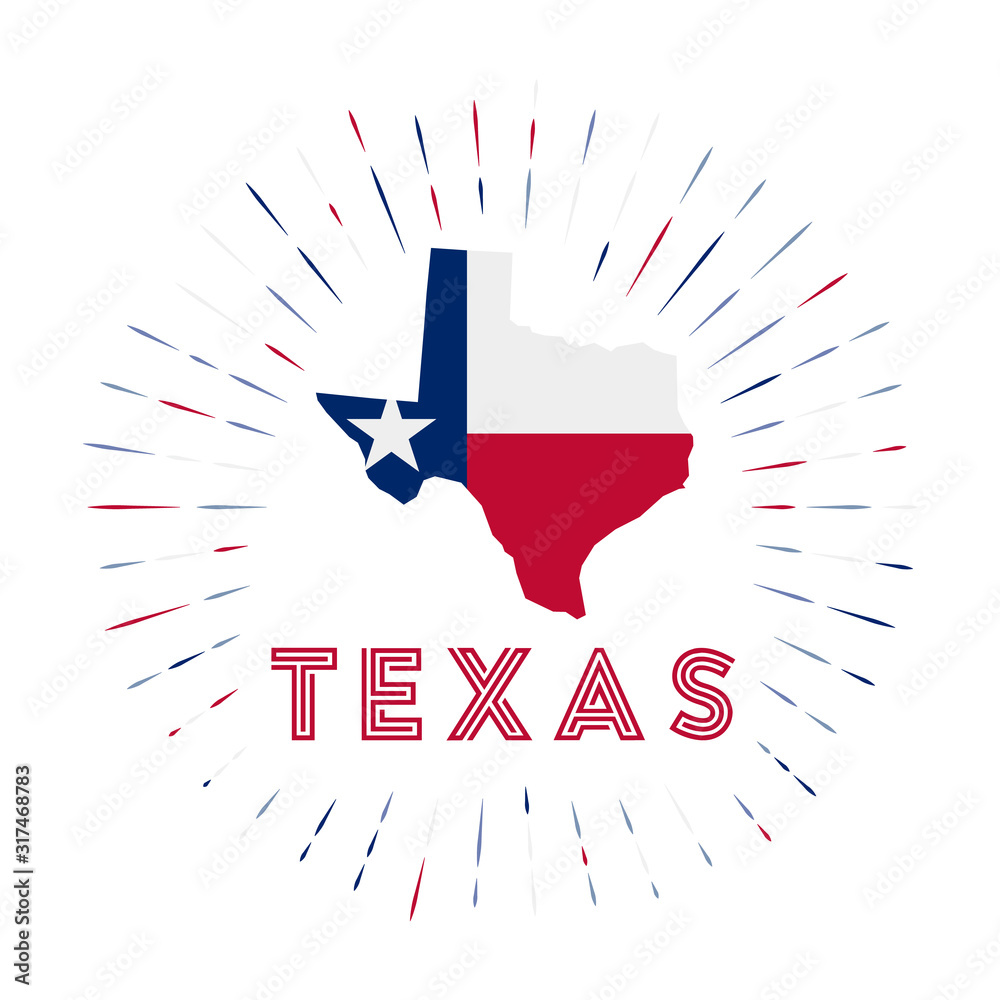 Texas sunburst badge. The us state sign with map of Texas with state ...