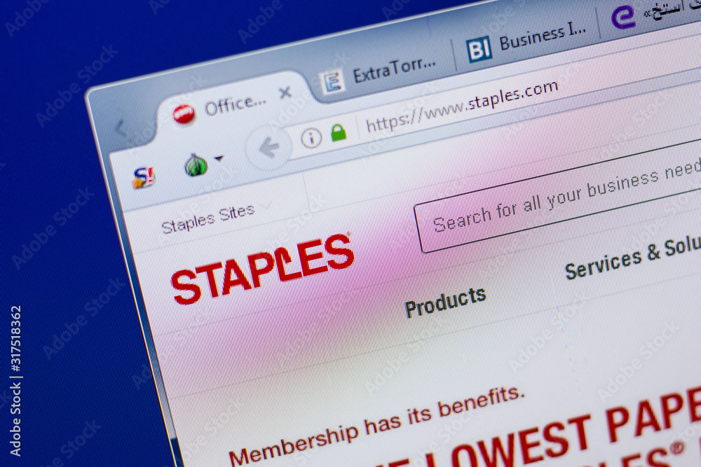 Ryazan, Russia - June 17, 2018: Homepage of Staples website on the ...