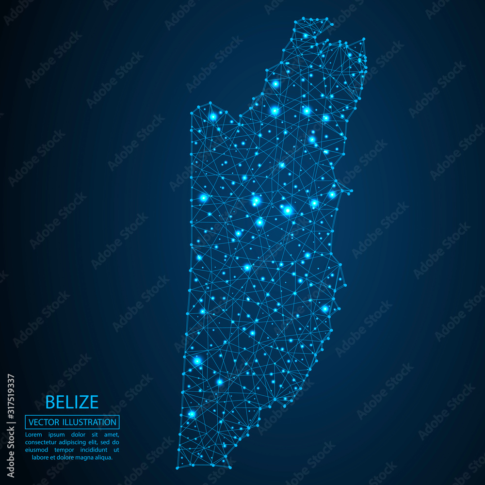 A map of Belize consisting of 3D triangles, lines, points, and ...