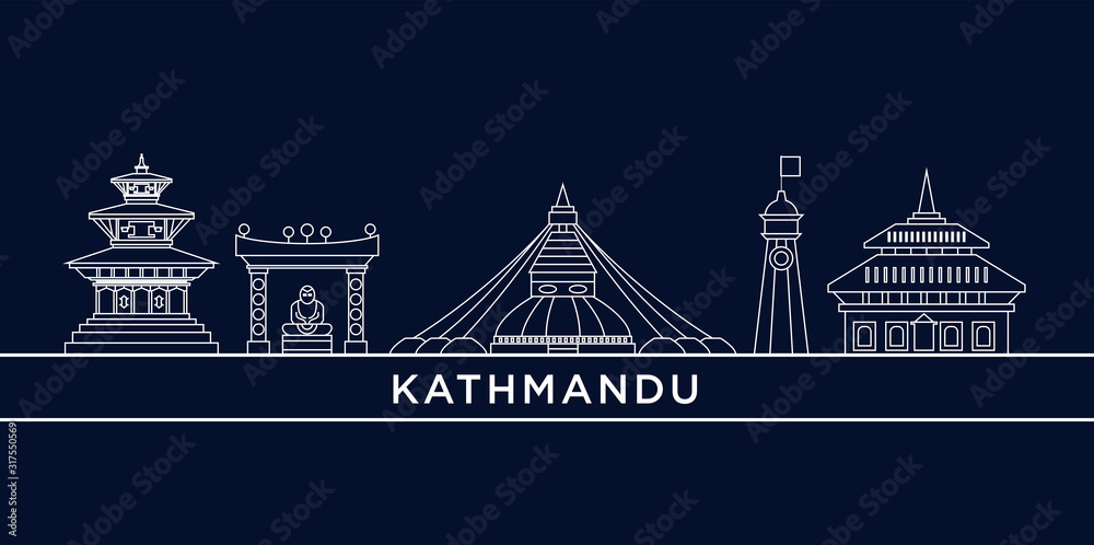 Nepal, Kathmandu architecture line skyline illustration. Linear vector ...