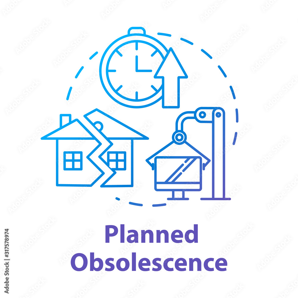 Planned obsolescence concept icon. Products with limited period of use ...