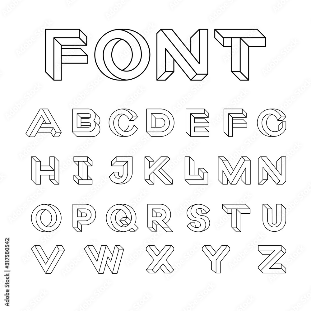 Impossible Geometry letters. Impossible shape font design, alphabet ...