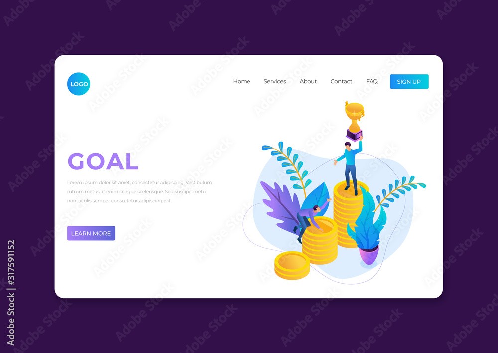 Goal landing page template. Success vector illustration website mock up ...