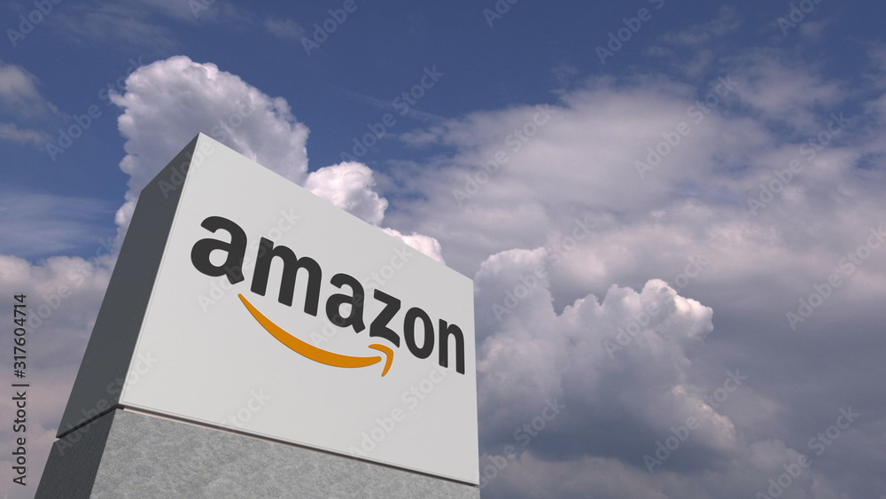 AMAZON logo against sky background, editorial 3D rendering Stock ...