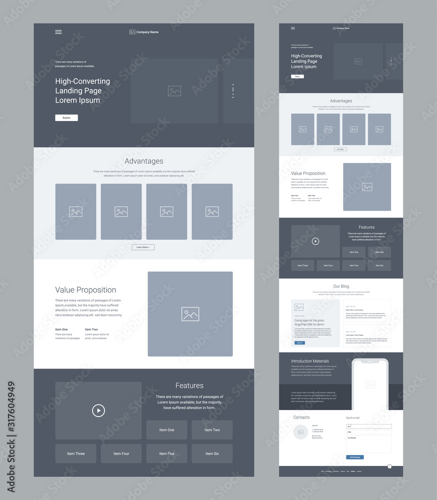 Image vectorielle Stock Landing page wireframe design for business. One ...