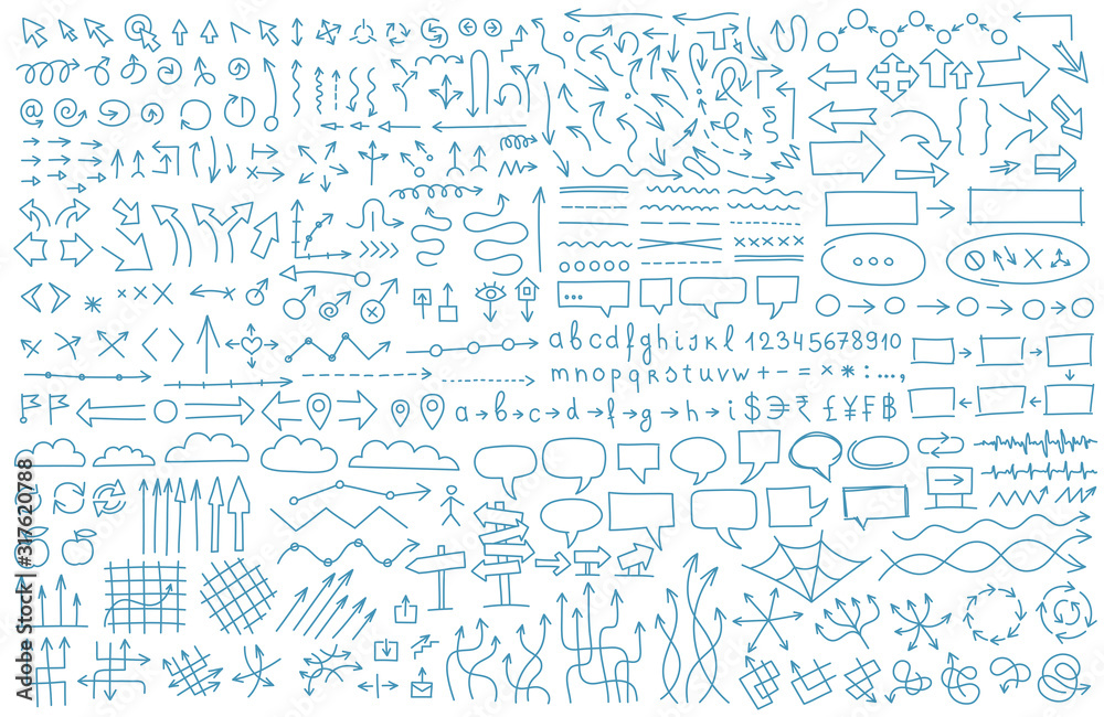 Arrows set. Hand draw background pattern. Communications collection ...