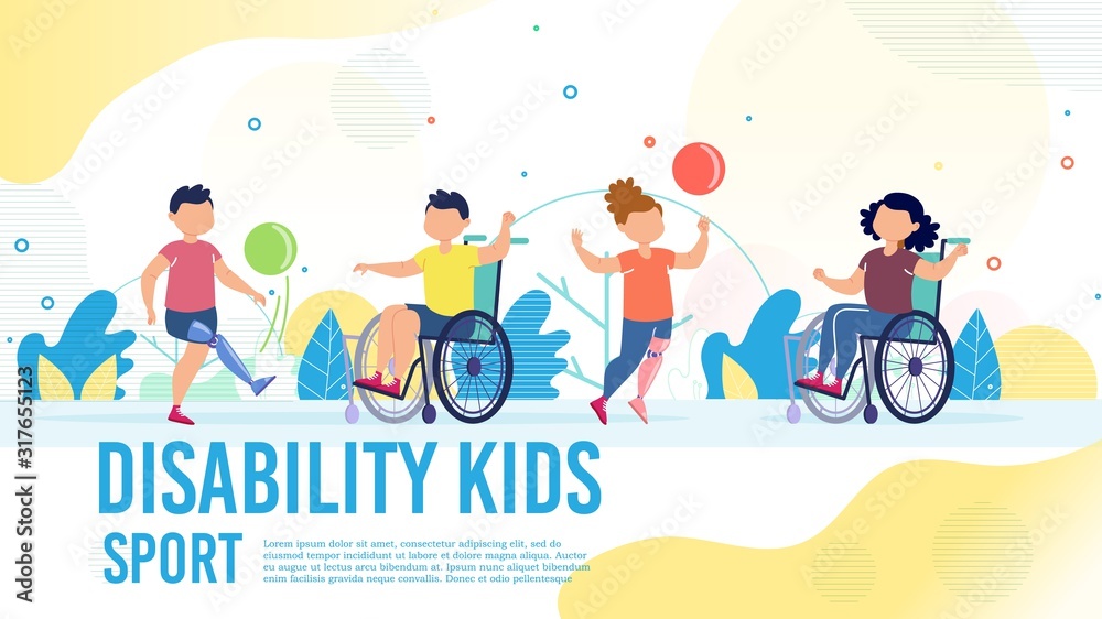 Sport Activity for Disabled Children Trendy Flat Vector Banner, Poster ...
