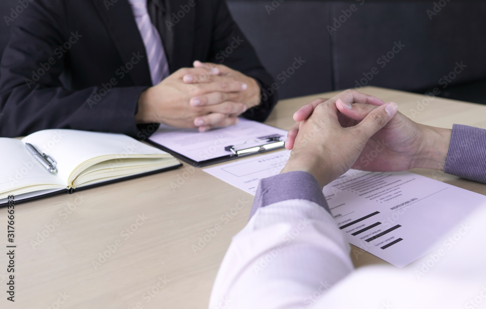 Job seeker listening interview employee talk about job description for ...