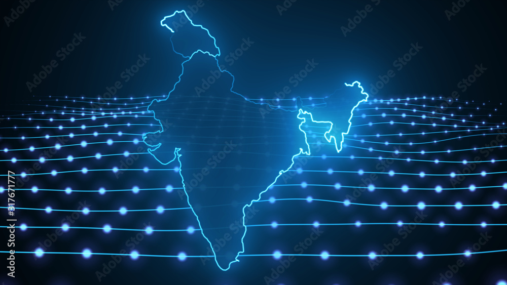 India Digital Map with Glowing lines and particles Technology Connected ...
