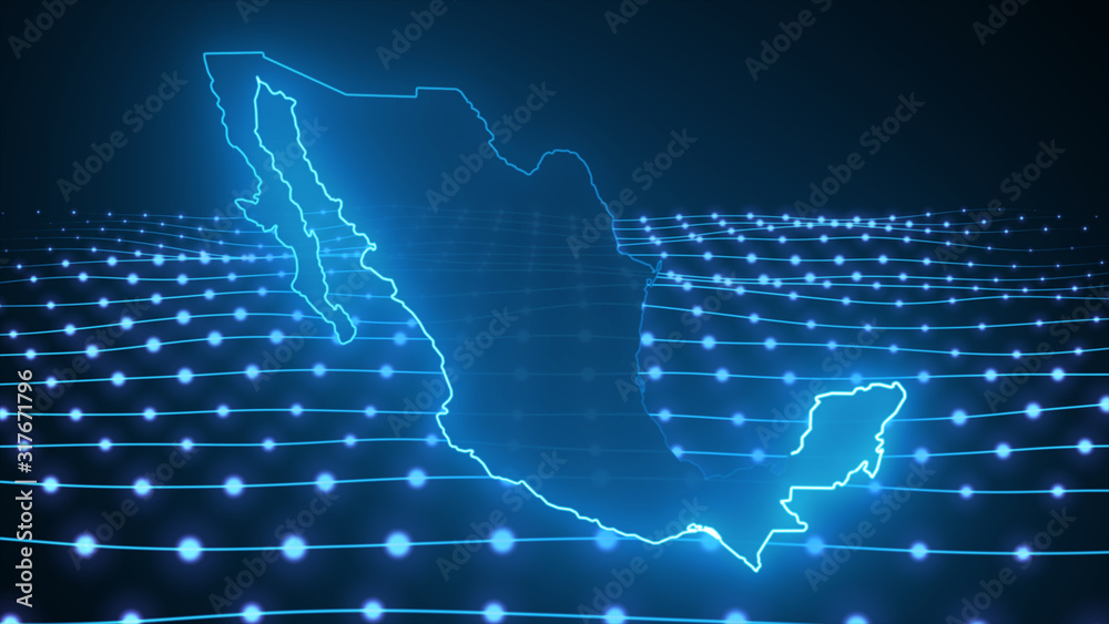 Mexico Digital Map with Glowing lines and particles Technology ...