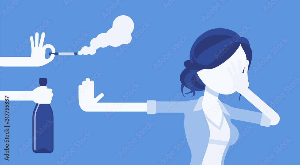 Bad habits refusal, girl against use of alcohol and smoking. Lady ...