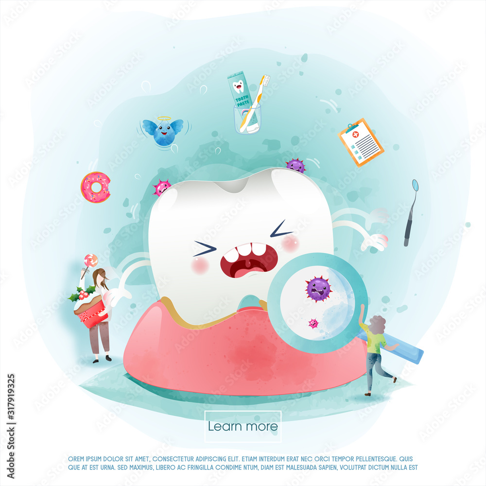 Stock-Vektorgrafik „Cute cartoon with tooth decay and dirty character ...