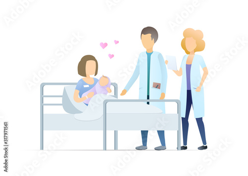 Woman in maternity hospital flat vector illustration. Young mother ...