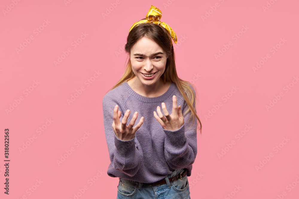Gestures, signs and body language concept. Isolated image of emotional ...