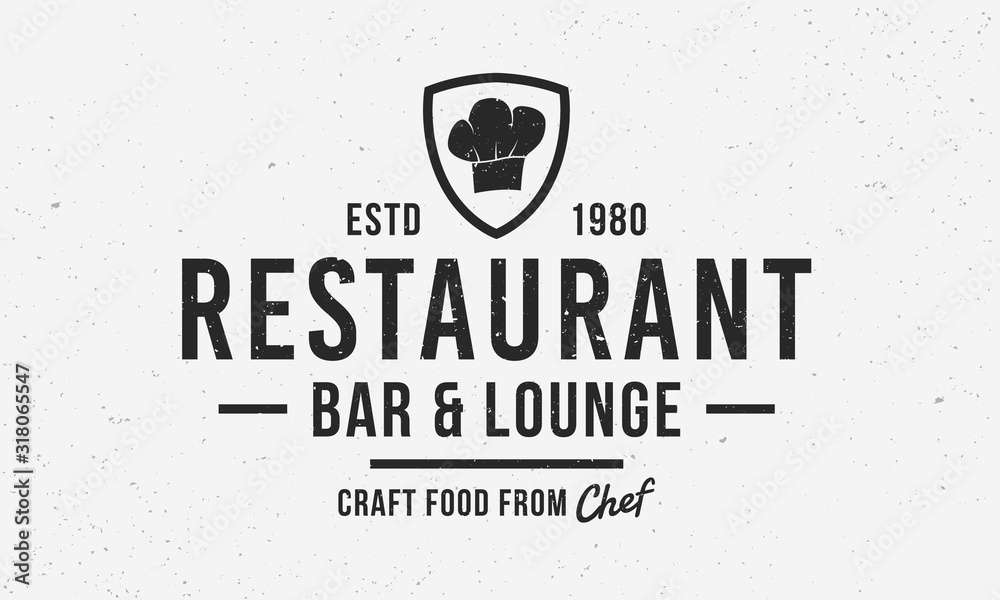Restaurant logo vintage design. Shield frame with chef hat. Vintage ...
