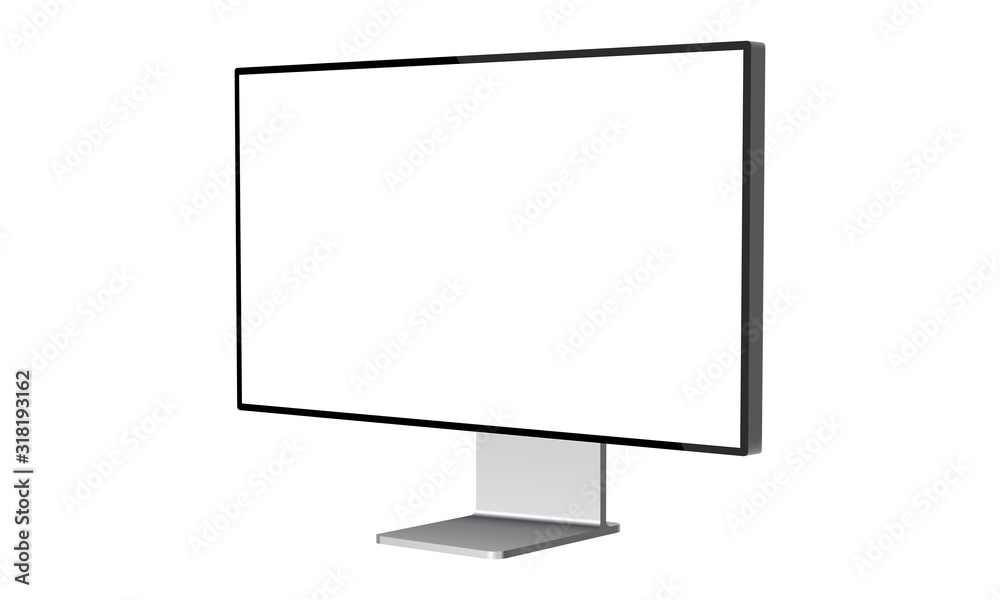 Computer monitor mockup isolated on white background - side view ...