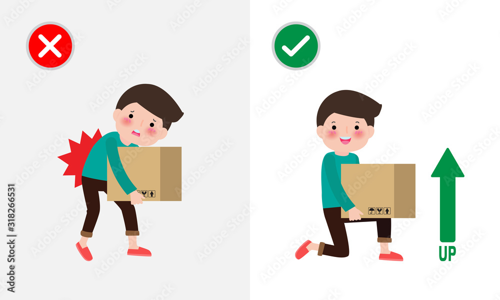 Vector de Stock Correct lifting posture And incorrect Man lift wrong ...