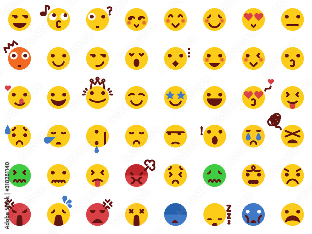 48 Various Emoticon Pack Collection in Modern Flat Style Vector. Emoji ...